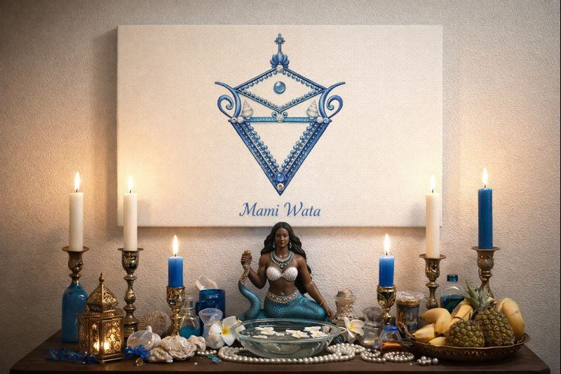 Mami Wata Sigil Canvas 🌊 | Sacred Water Spirit Altar Art for Wealth, B ...